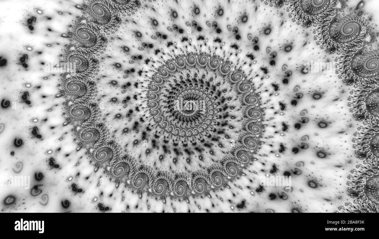 Quantum fractal spiral negative black and white effect, computer ...