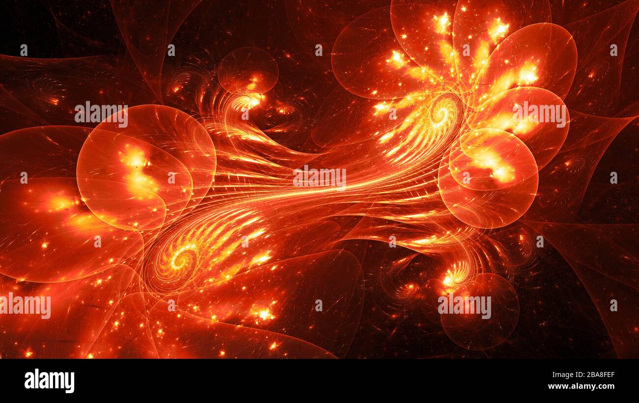 Fiery glowing spiral correlated quantums, computer generated abstract background, 3D rendering ...
