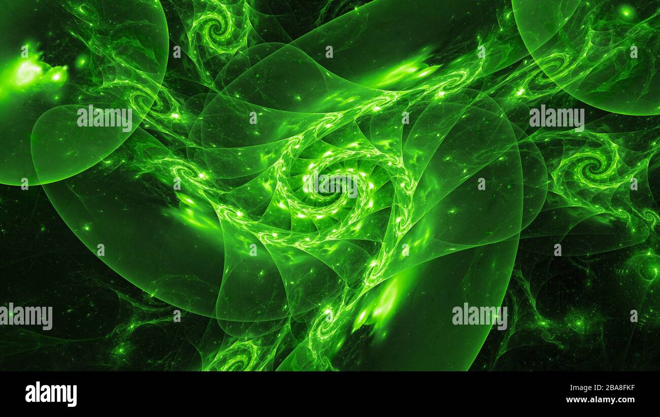 Green glowing spiral quantum, computer generated abstract background ...