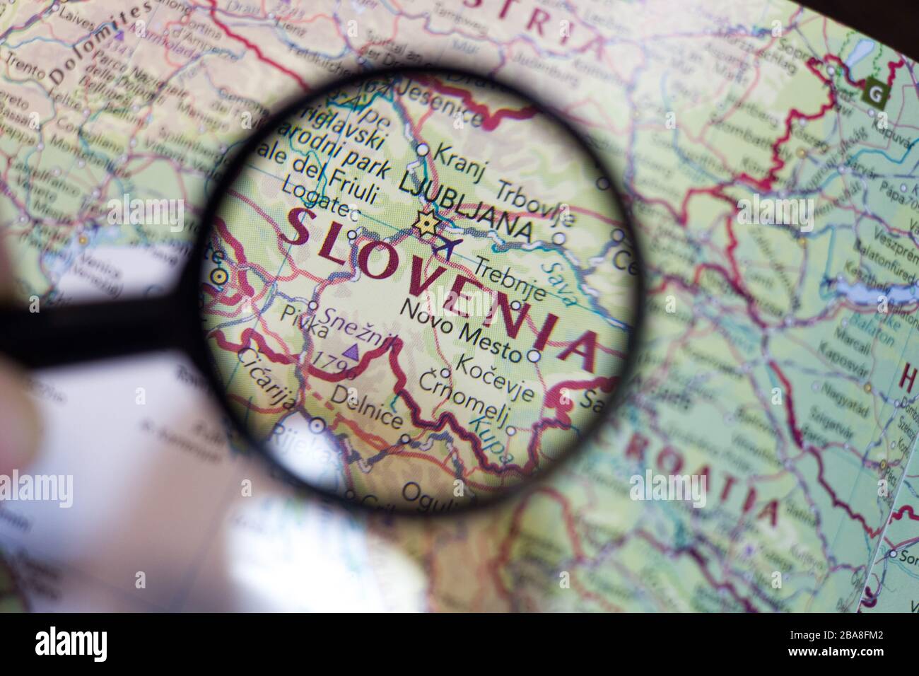 Slovenia on the map of the world or atlas Stock Photo - Alamy