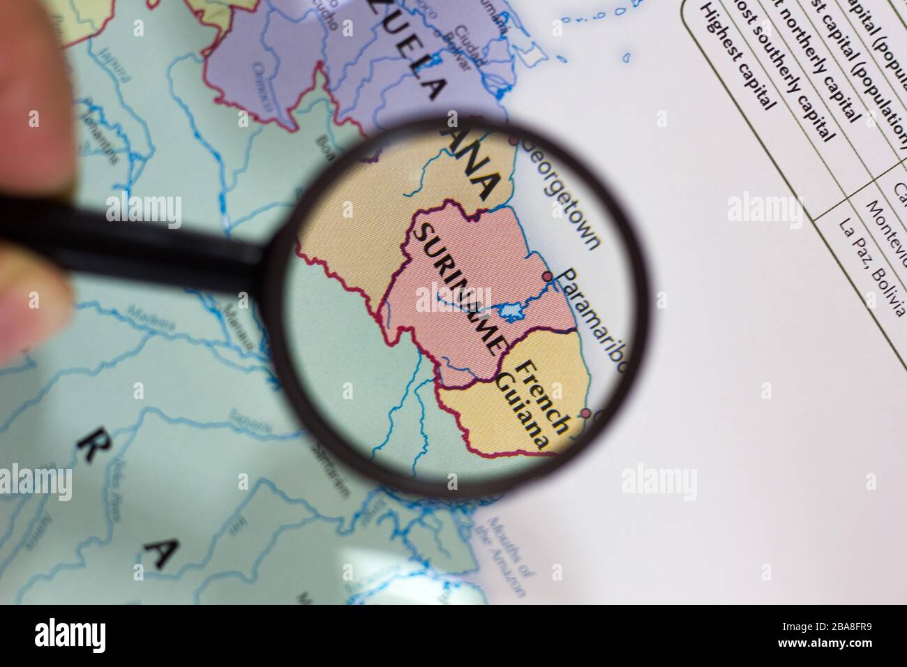 Suriname on the map of the world or atlas Stock Photo - Alamy