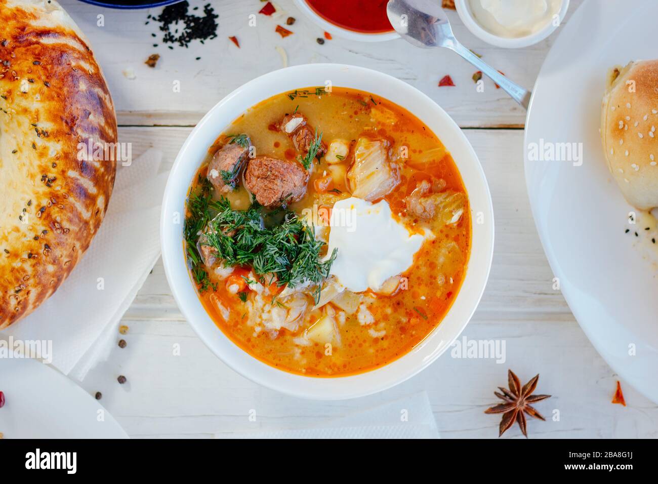 Uzbek rice soup mastava, top view, great image for your needs Stock ...