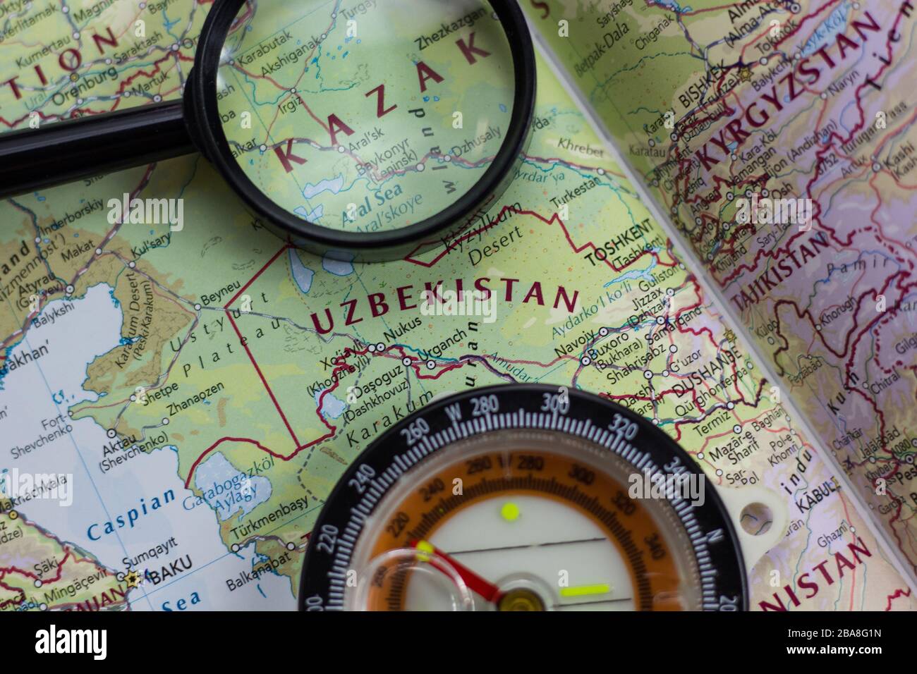Uzbekistan on the map of the world or atlas Stock Photo - Alamy