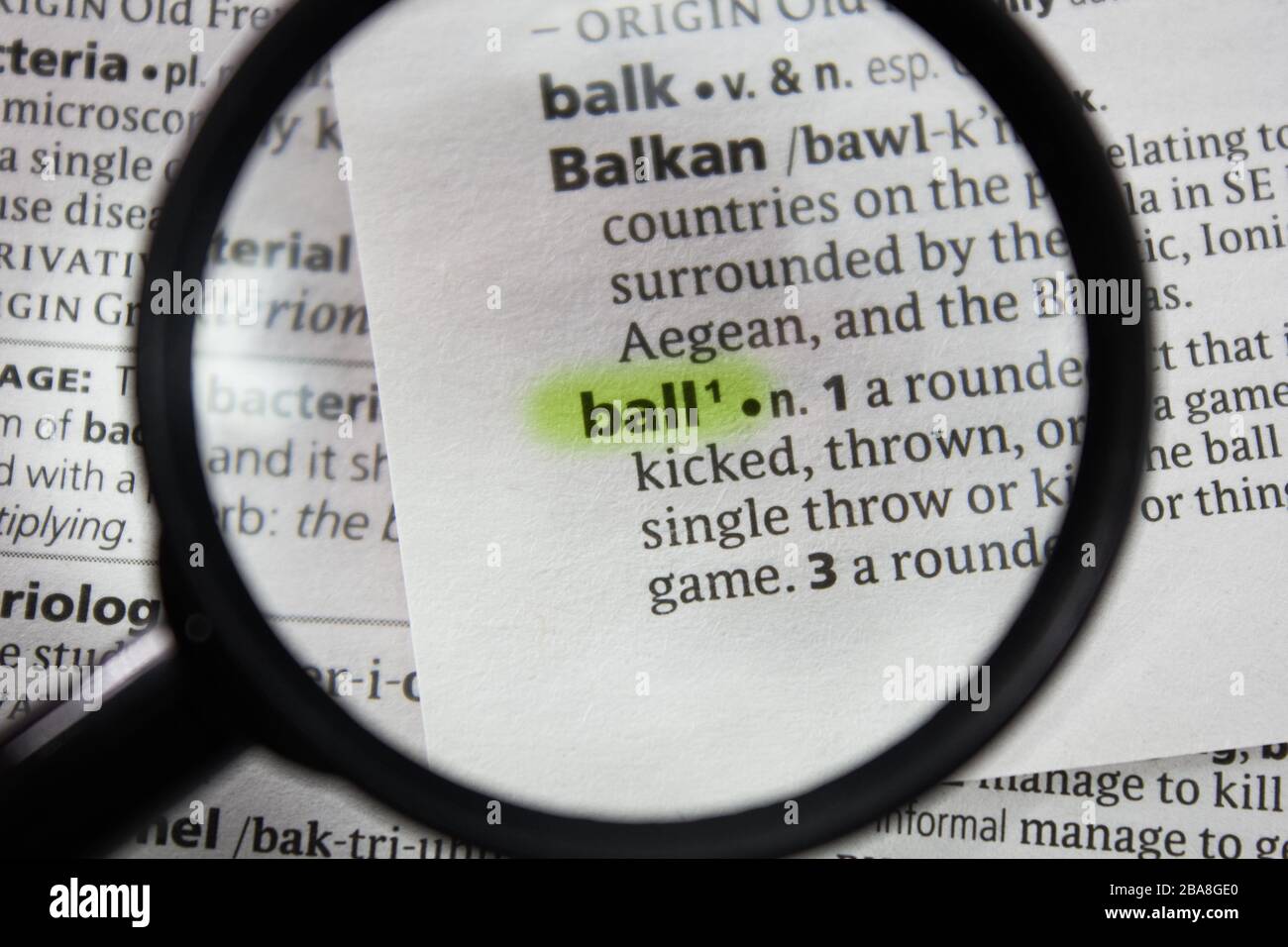 The word or phrase ball in a dictionary Stock Photo - Alamy