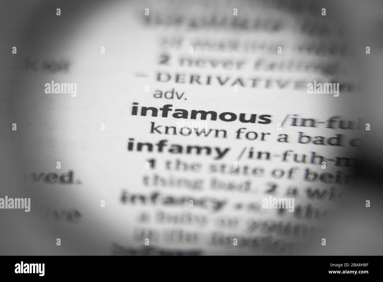 Word or phrase infamous in a dictionary. Great photo for your needs ...