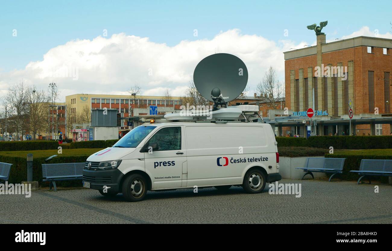 Satellite TV car for live broadcasting to television, modern satellite ...