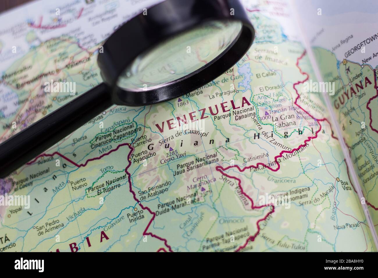 Venezuela on the map of the world or atlas Stock Photo - Alamy