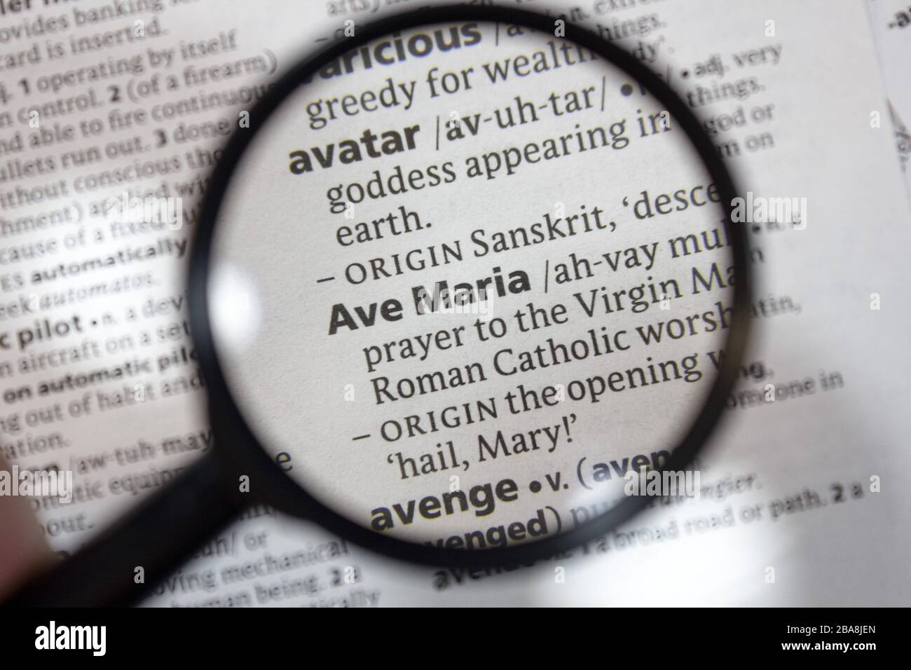 The word of phrase Ave Maria in a dictionary Stock Photo - Alamy