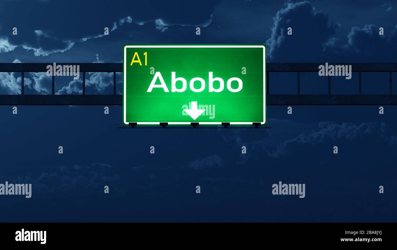 Abobo Ivory Coast Highway Road Sign at Night 3D artwork Stock Photo - Alamy