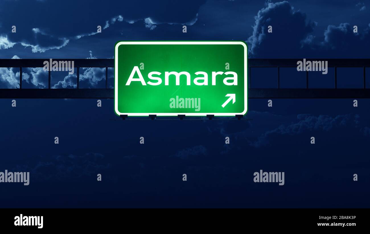 Asmara Eritrea Highway Road Sign at Night 3D artwork Stock Photo - Alamy
