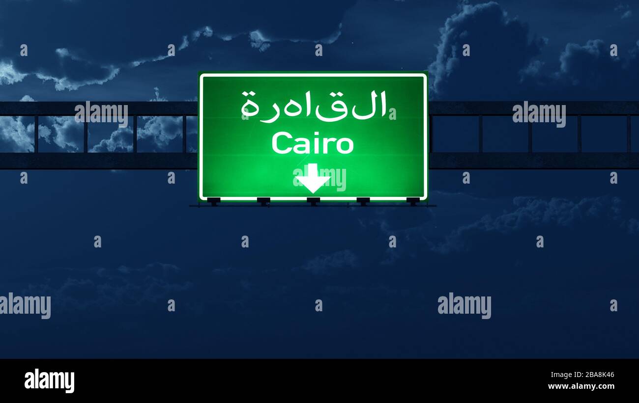 Cairo Egypt Highway Road Sign at Night 3D artwork Stock Photo - Alamy