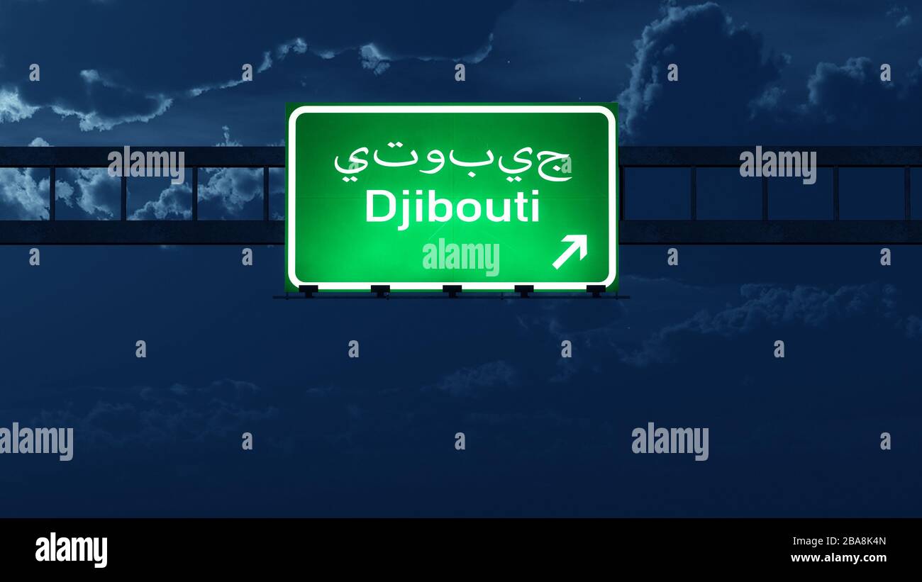 Djibouti Highway Road Sign at Night 3D artwork Stock Photo - Alamy