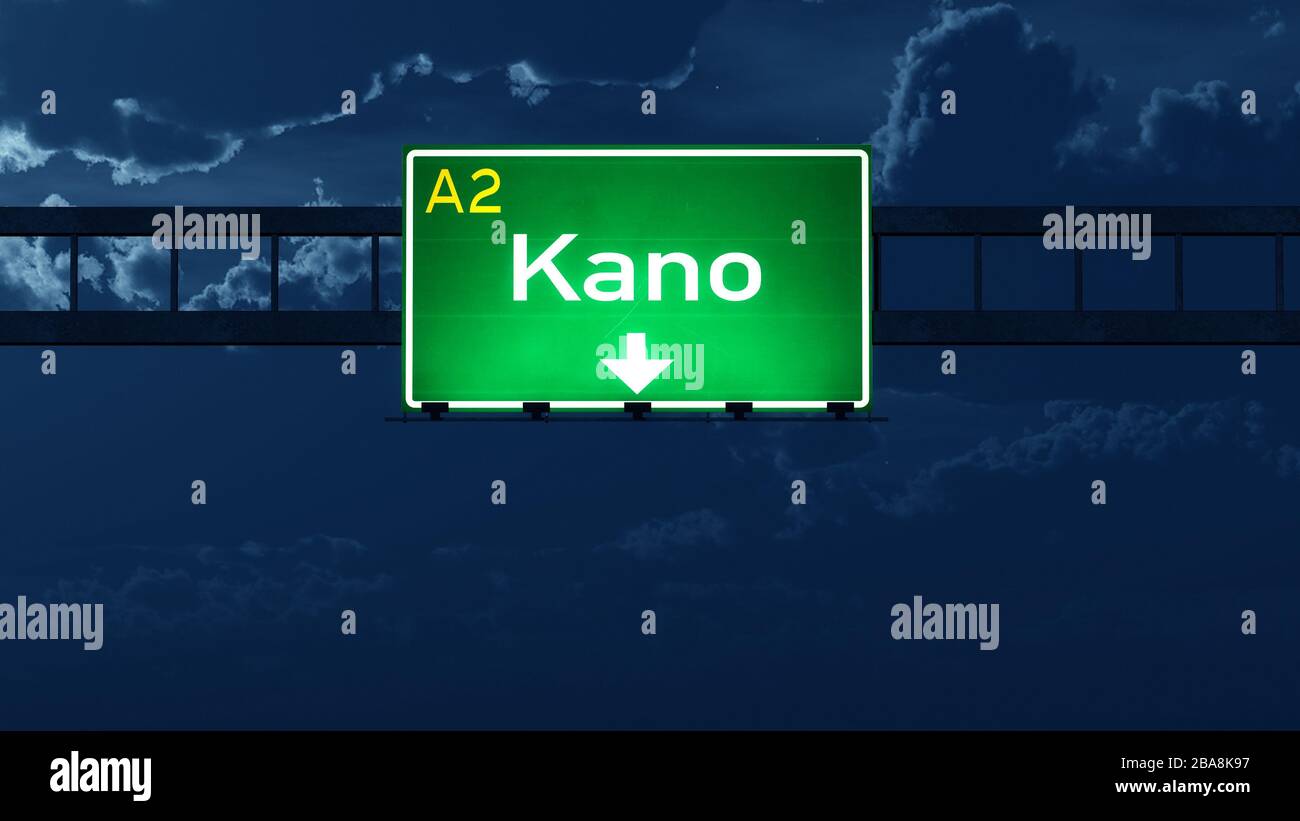 Kano Nigeria Highway Road Sign at Night 3D artwork Stock Photo - Alamy