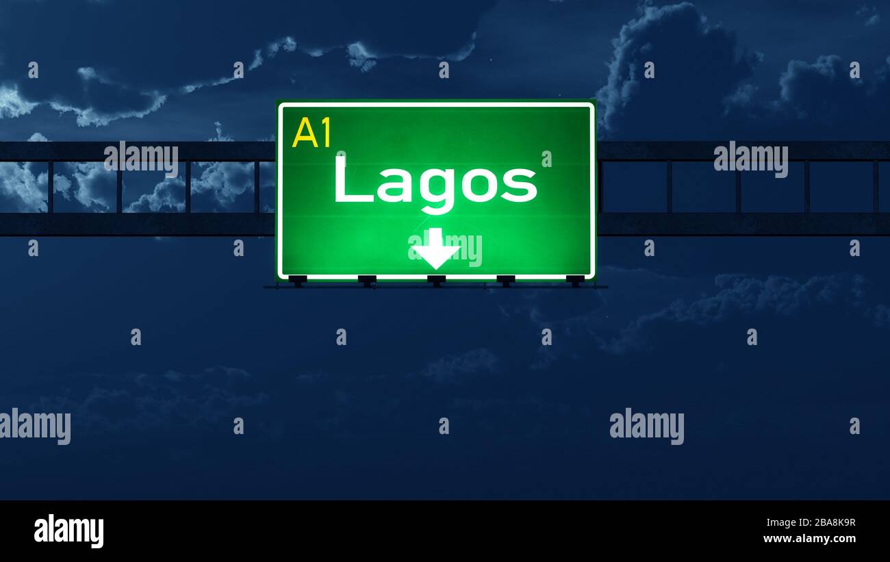 Lagos Nigeria Highway Road Sign at Night 3D artwork Stock Photo - Alamy