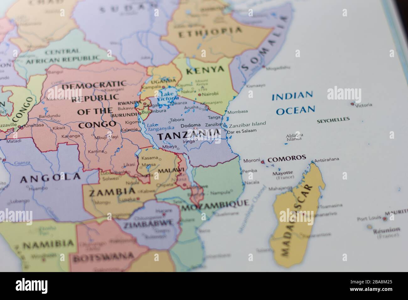 Tanzania on the map of the world or atlas Stock Photo - Alamy