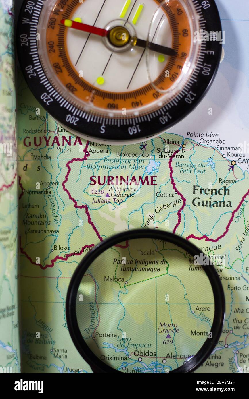 Suriname on the map of the world or atlas Stock Photo - Alamy