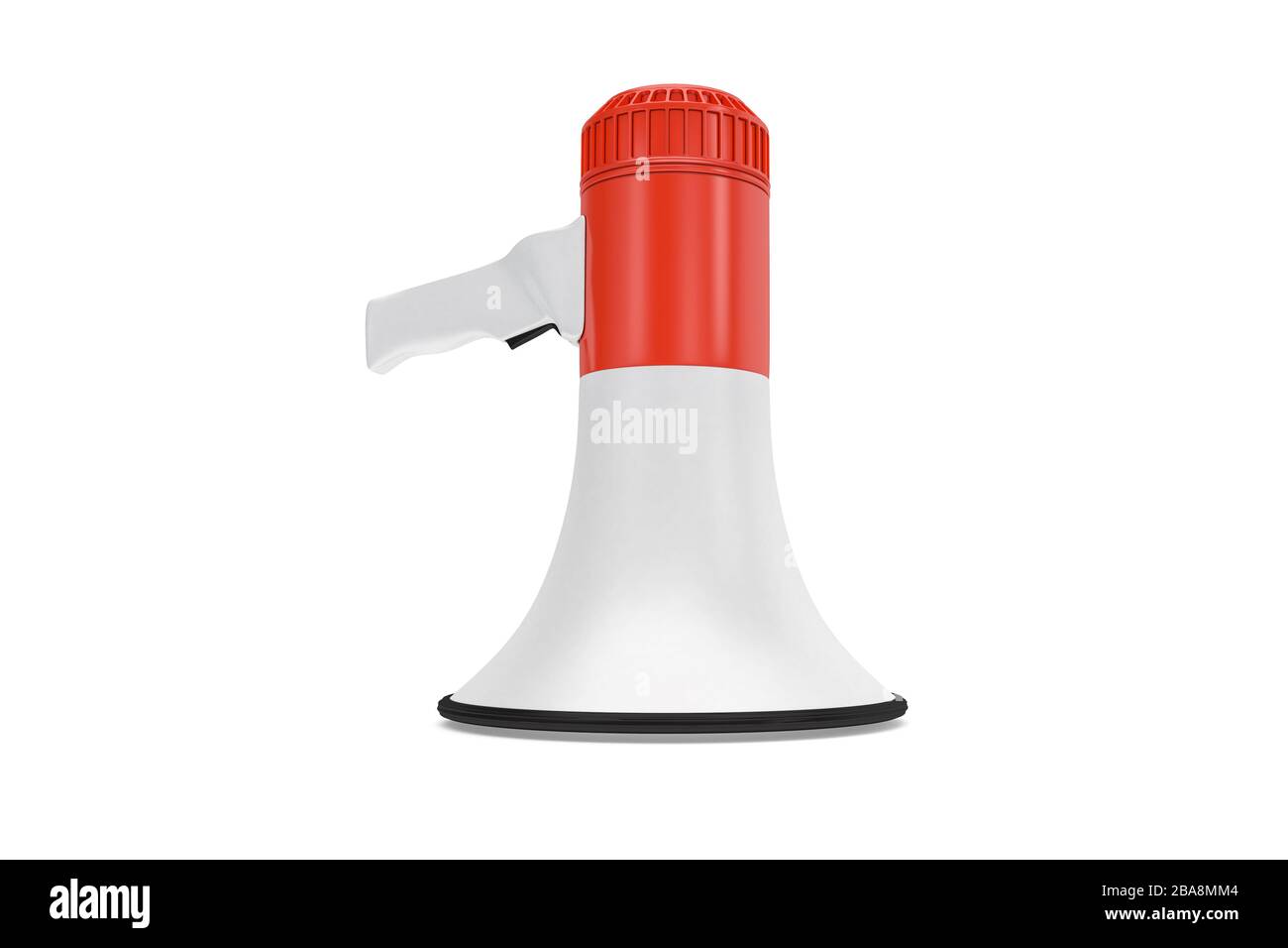 3d rendering, side and front view of red megaphone, isolated on white ...