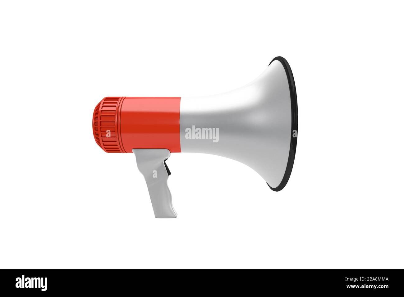 3d rendering, side and front view of red megaphone, isolated on white ...