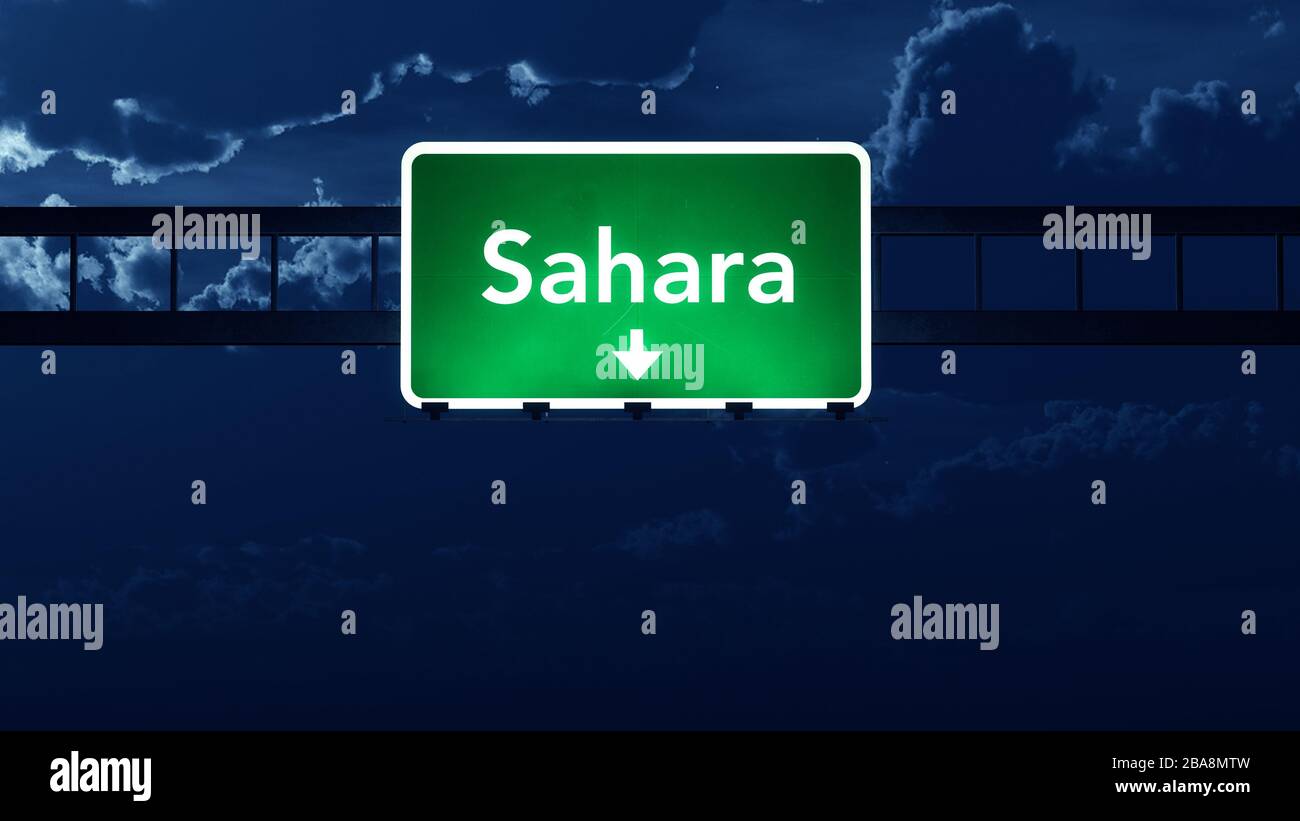 Sahara Africa Highway Road Sign at Night 3D artwork Stock Photo - Alamy