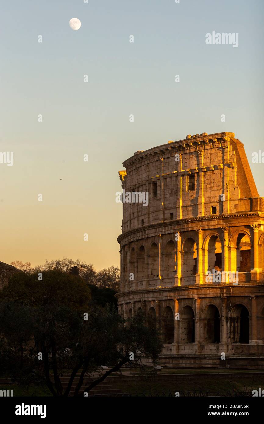 Moon over the Colosseum in Rome Stock Photo - Alamy