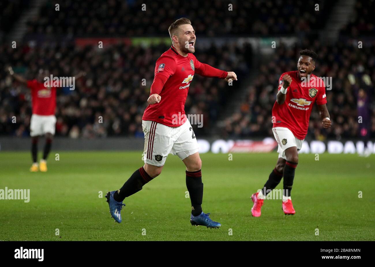 Manchester United's Luke Shaw celebrates scoring his side's first goal ...