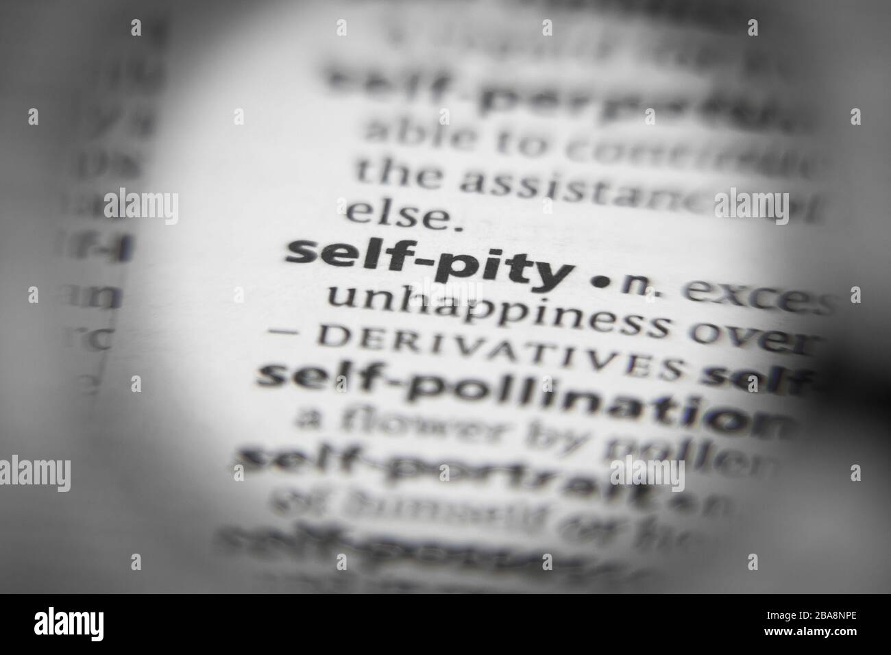 Word or phrase self-pity in a dictionary. Great photo for your needs ...