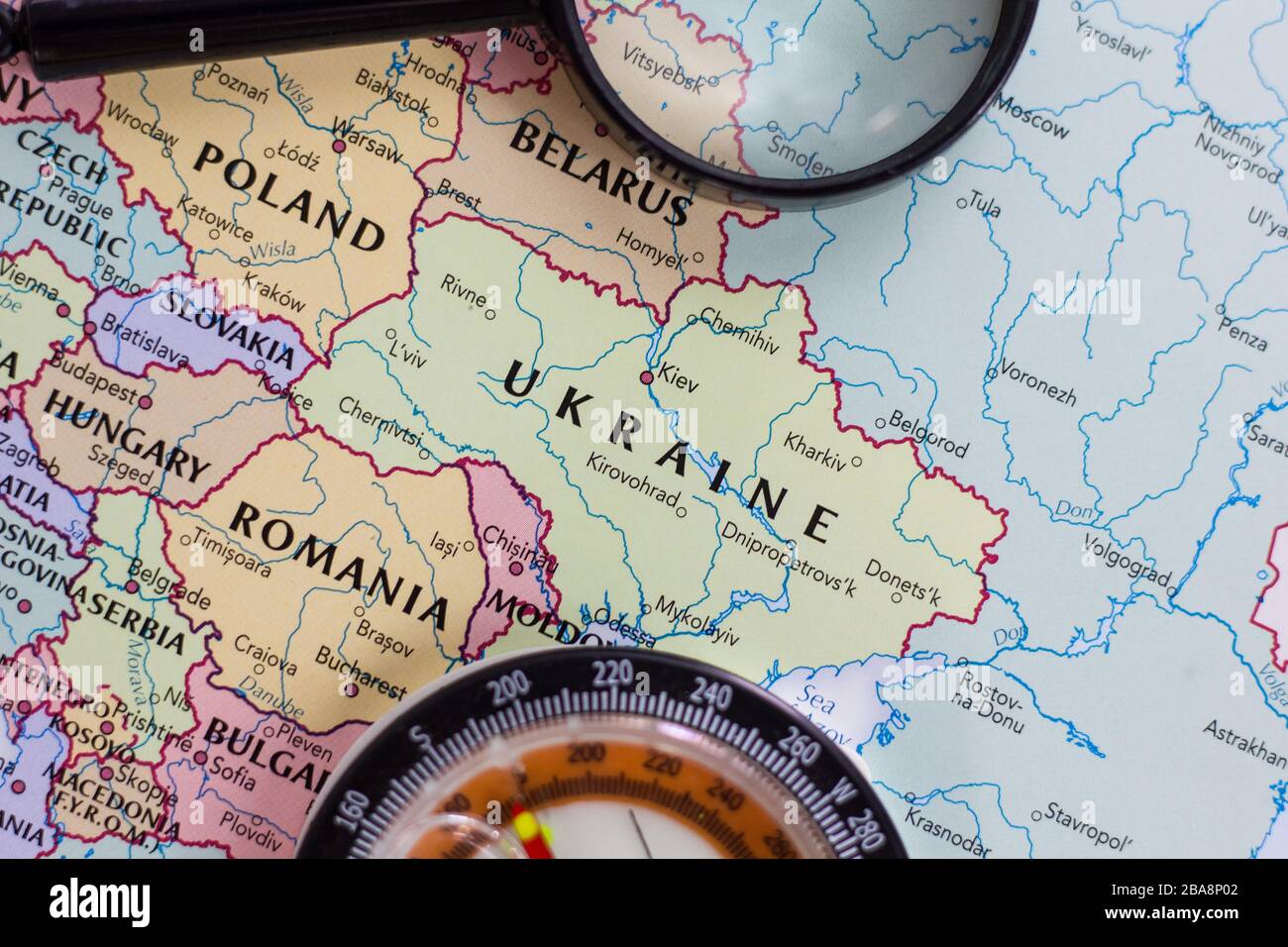 Ukraine on the map of the world or atlas Stock Photo - Alamy
