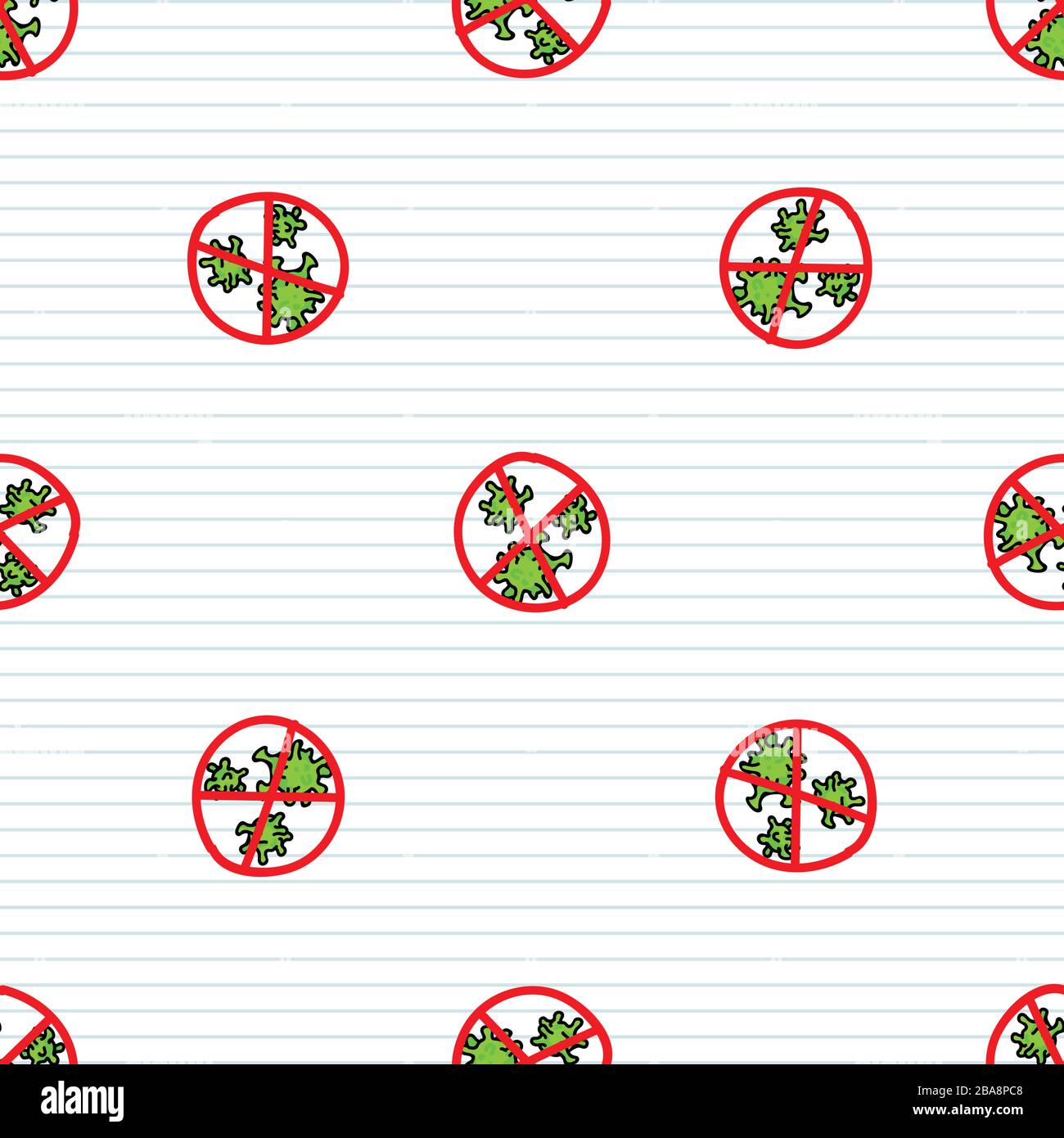 Picture of crossed out corona virus seamless pattern background. Fight ...