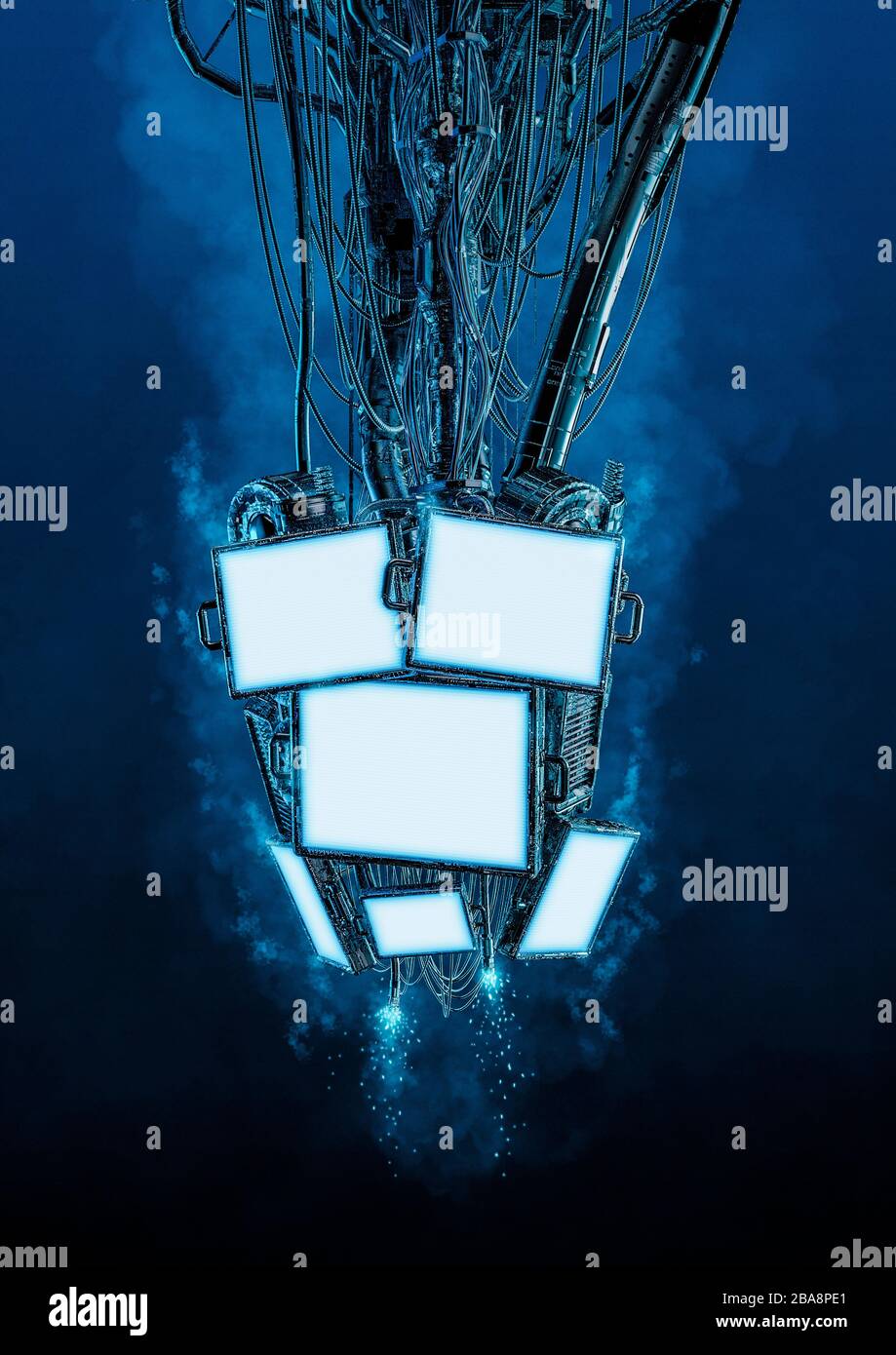 Techno display array / 3D illustration of futuristic science fiction ...