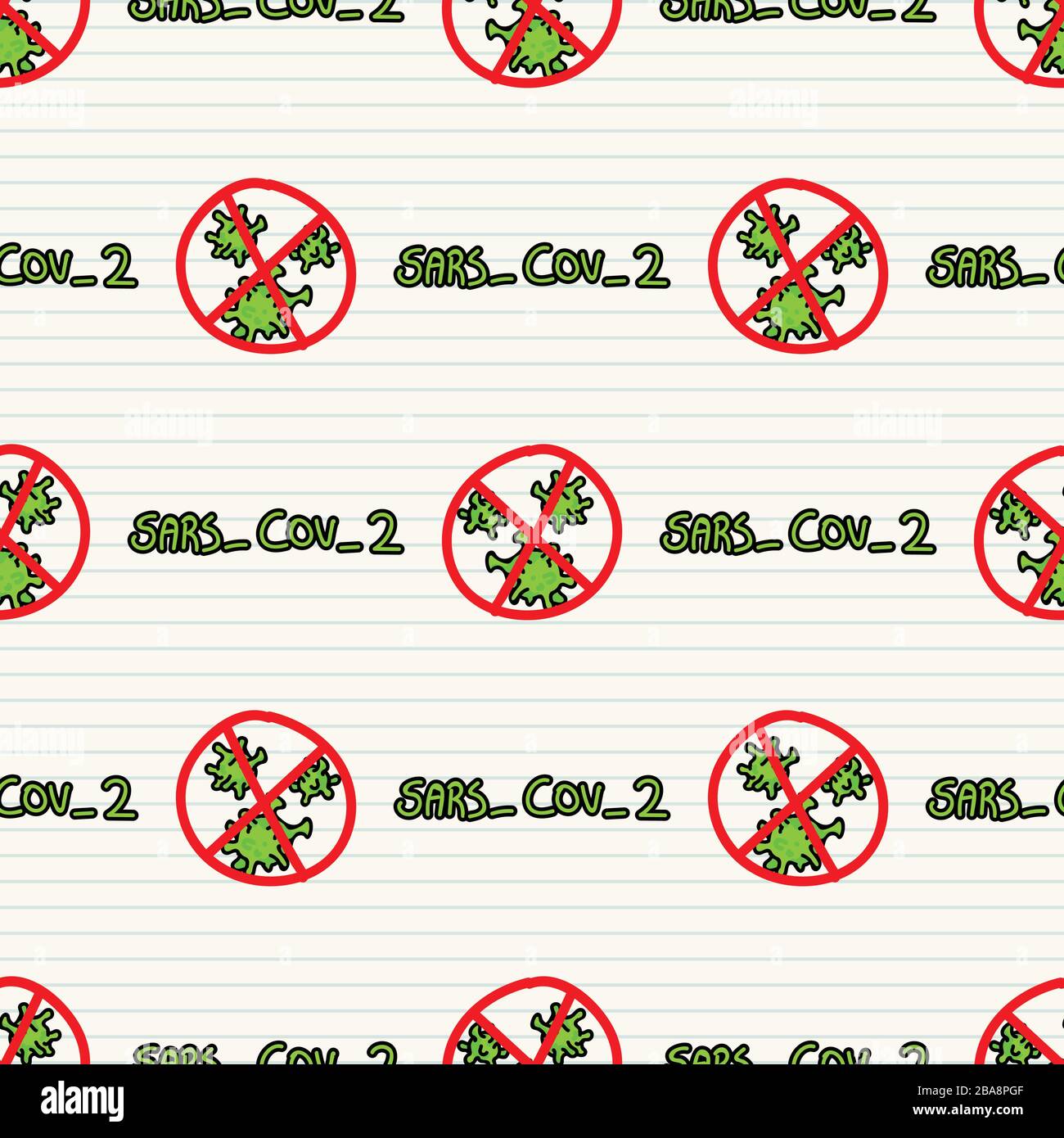 Picture of crossed out sars cov 2 text seamless pattern background ...