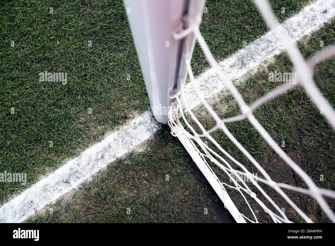 A general view of the goal line, goal frame and goal net inside of the ...