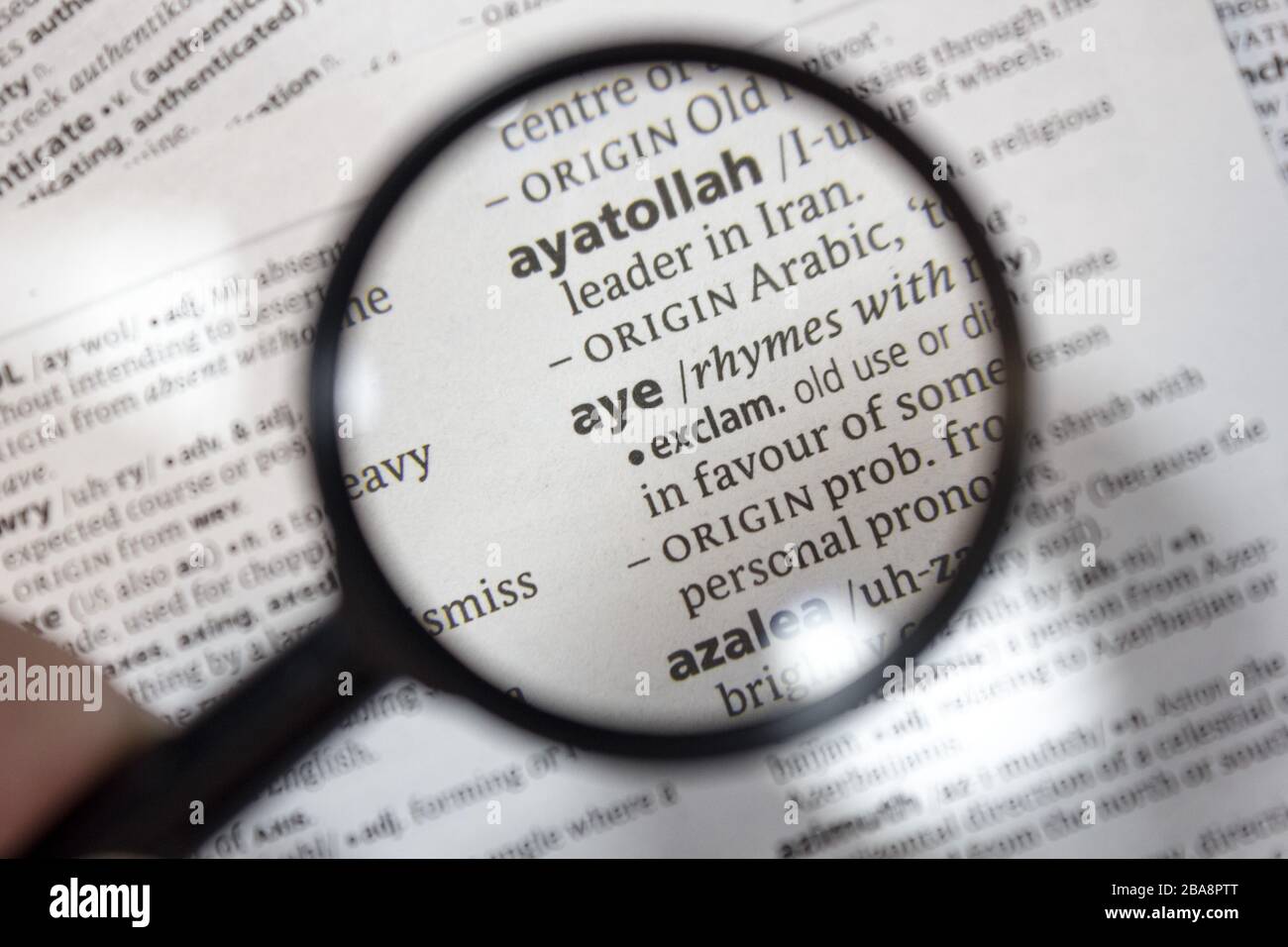 The word of phrase aye in a dictionary Stock Photo - Alamy