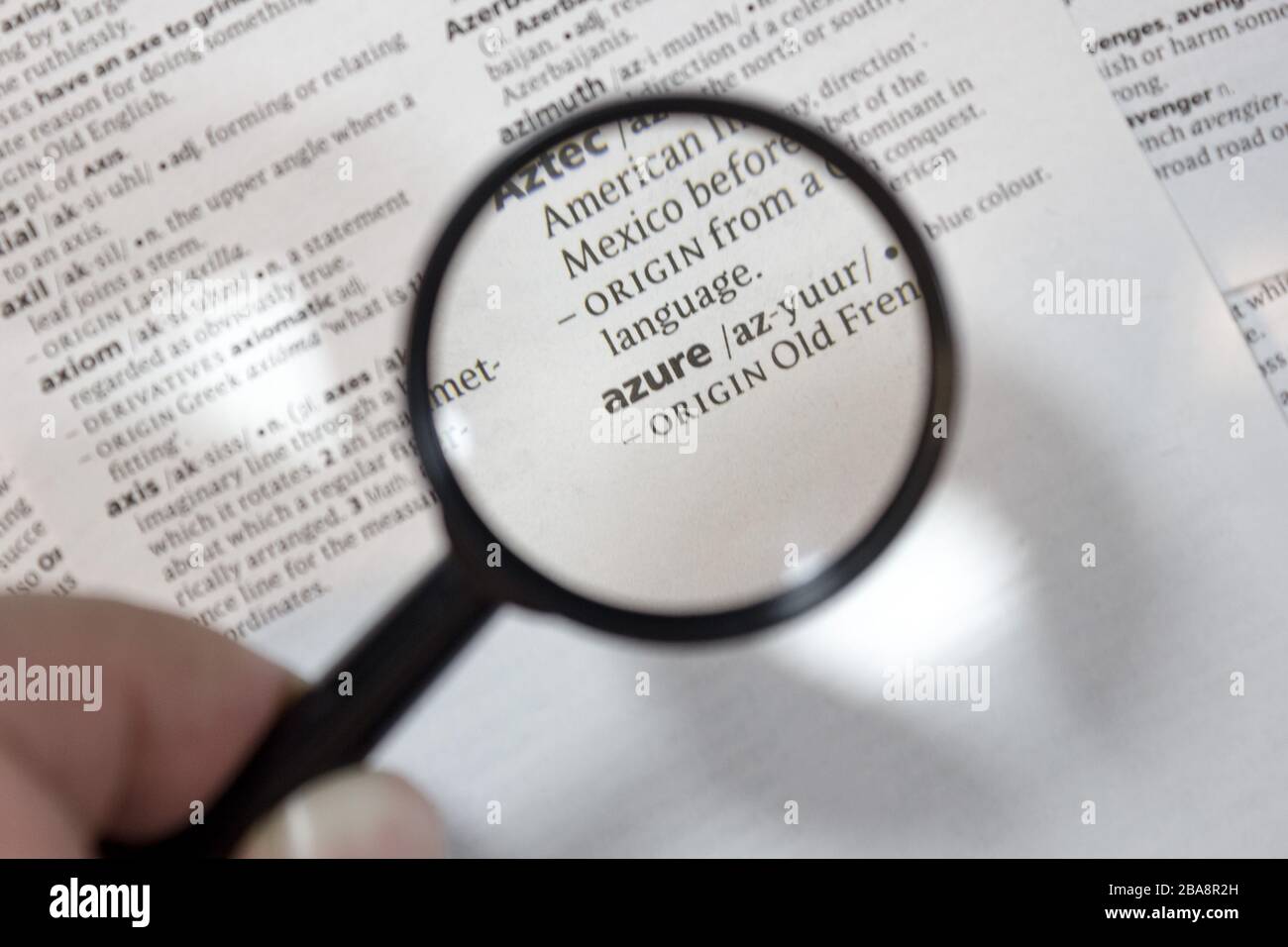 The word of phrase azure in a dictionary Stock Photo - Alamy