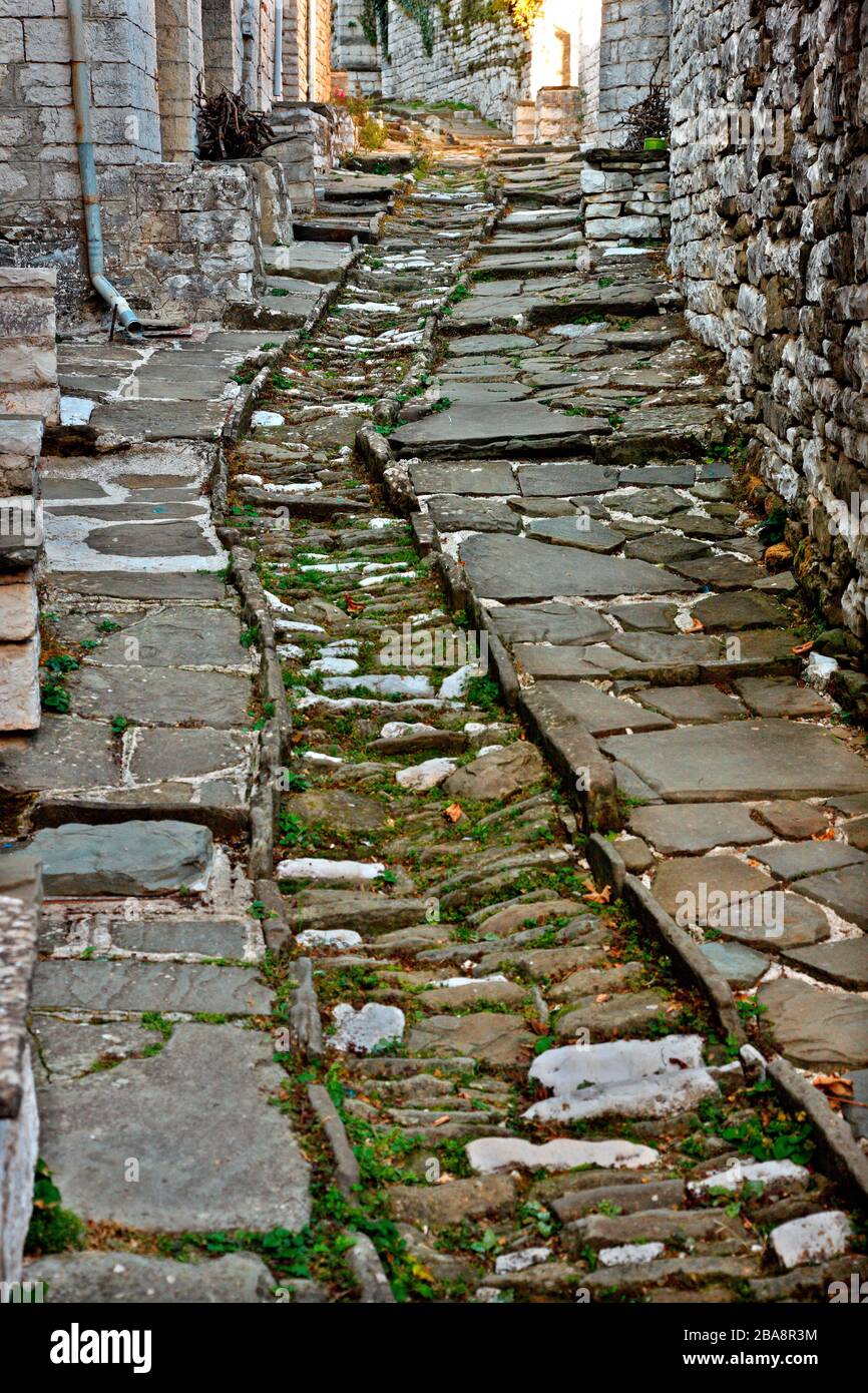 A typical stone alley in Dilofo village, one of the most beautiful ...
