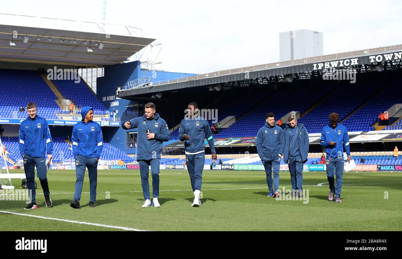Coventry City's players inspect the pitch before the match Stock Photo ...