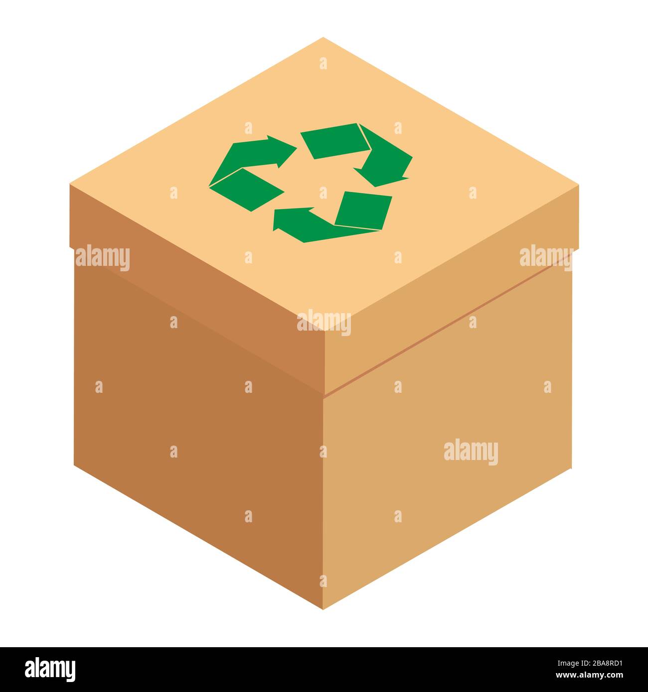 Cardboard box with green recycle symbol isolated on white background ...
