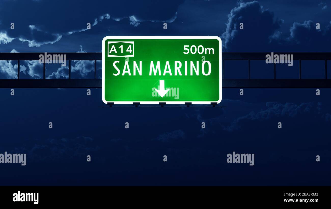 San Marino Highway Road Sign at Night 3D artwork Stock Photo - Alamy