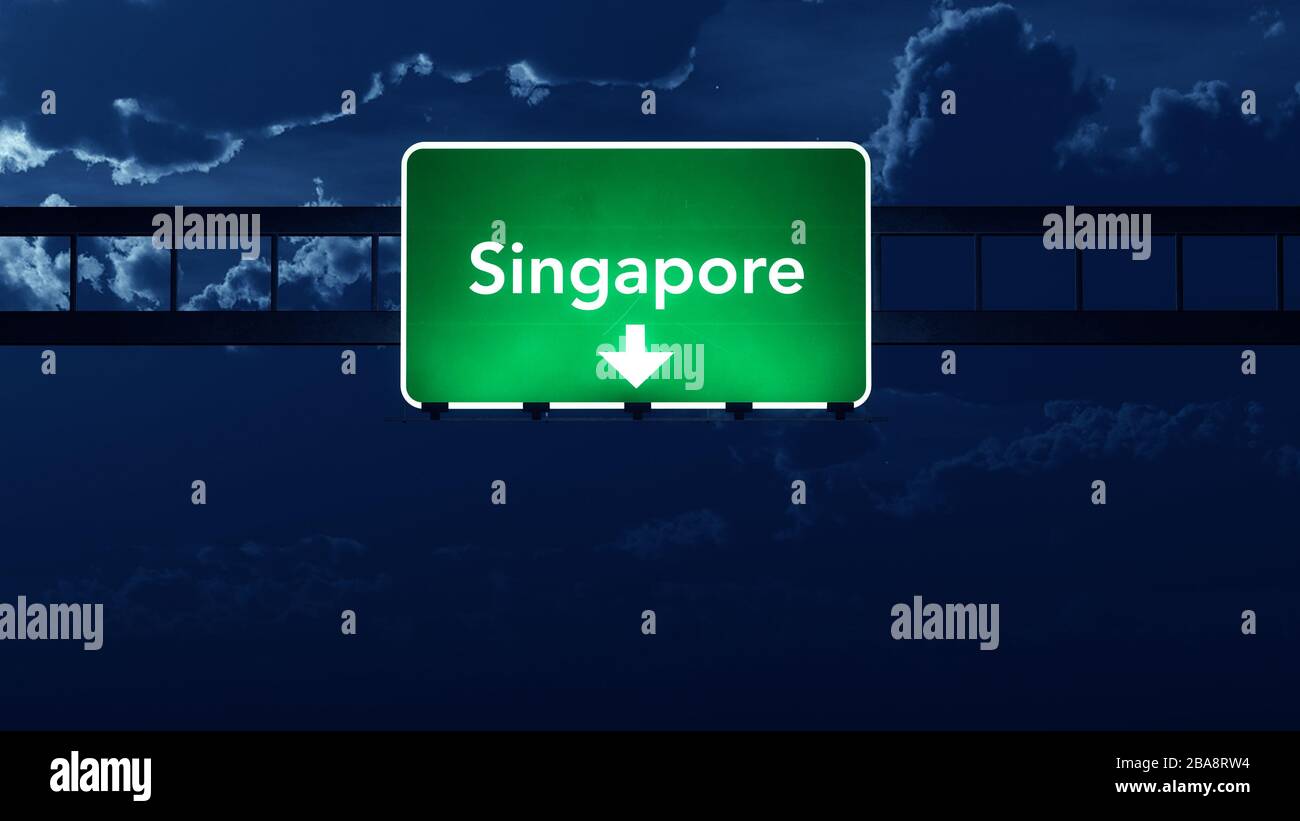 Singapore Highway Road Sign at Night 3D artwork Stock Photo - Alamy