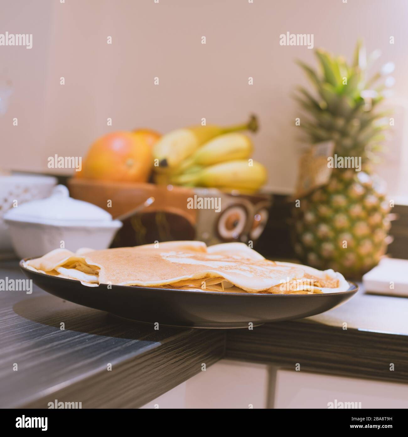 Fresh and tasty homemade crepes in modern kitchen - pancake day Stock ...