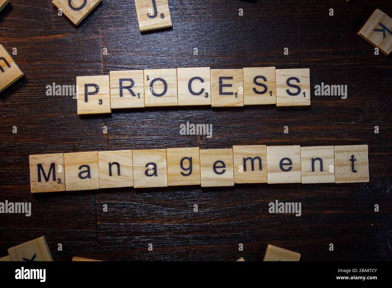 Word or phrase Process Management made with scrabble letters on black ...