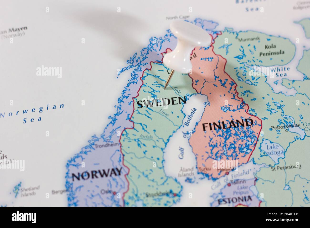Sweden on the map of the world or atlas Stock Photo - Alamy
