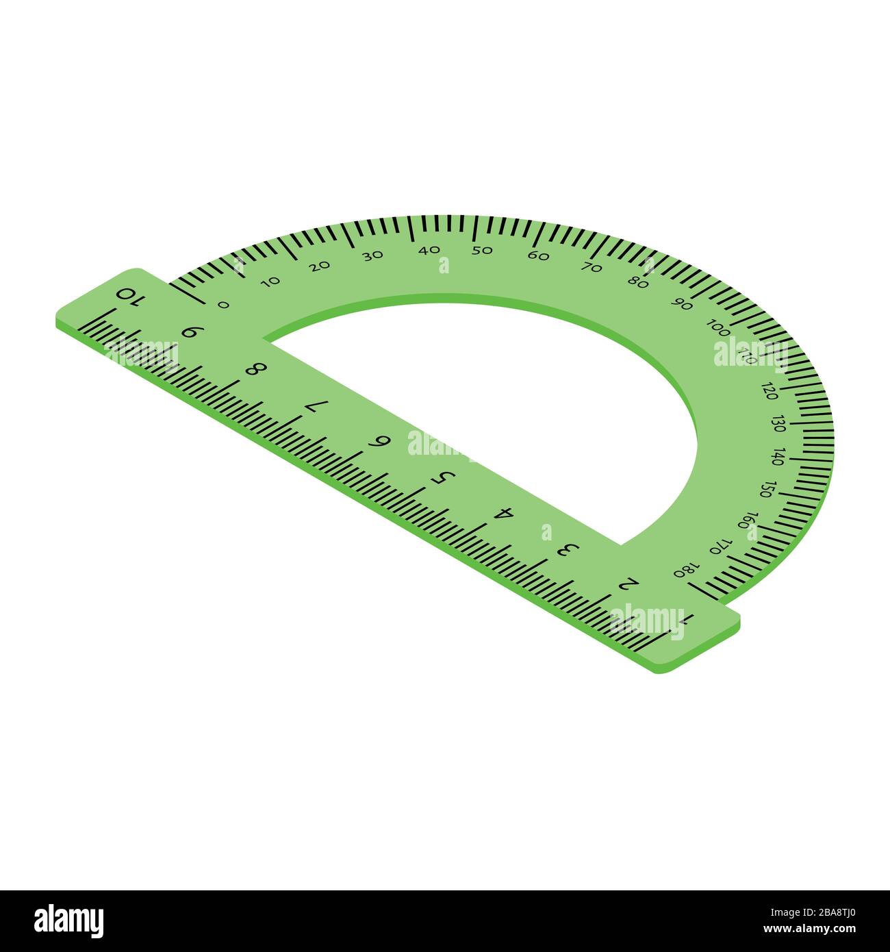 Green protractor ruler isolated on white background isometric view ...