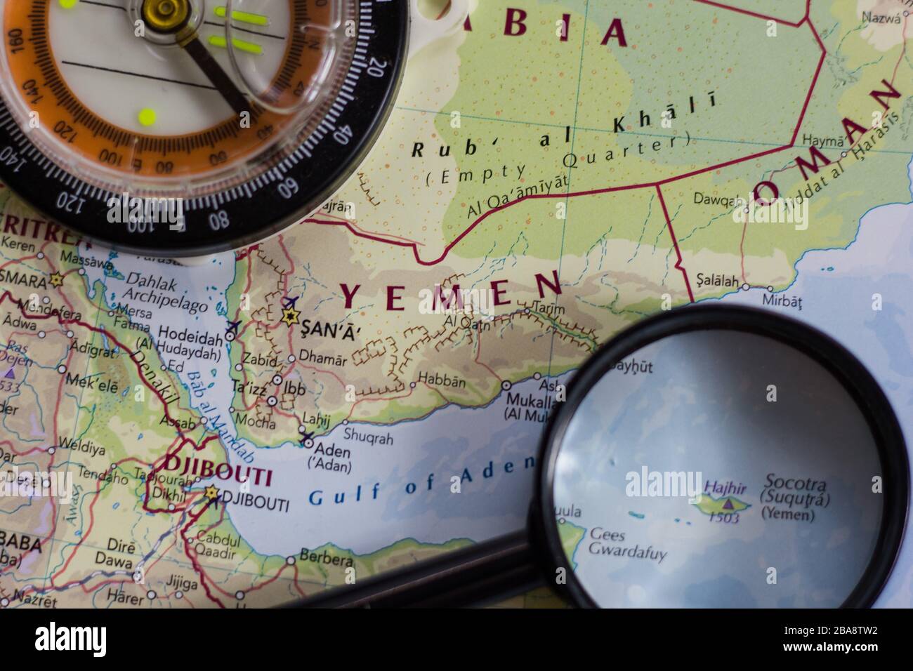 Yemen on the map of the world or atlas Stock Photo - Alamy