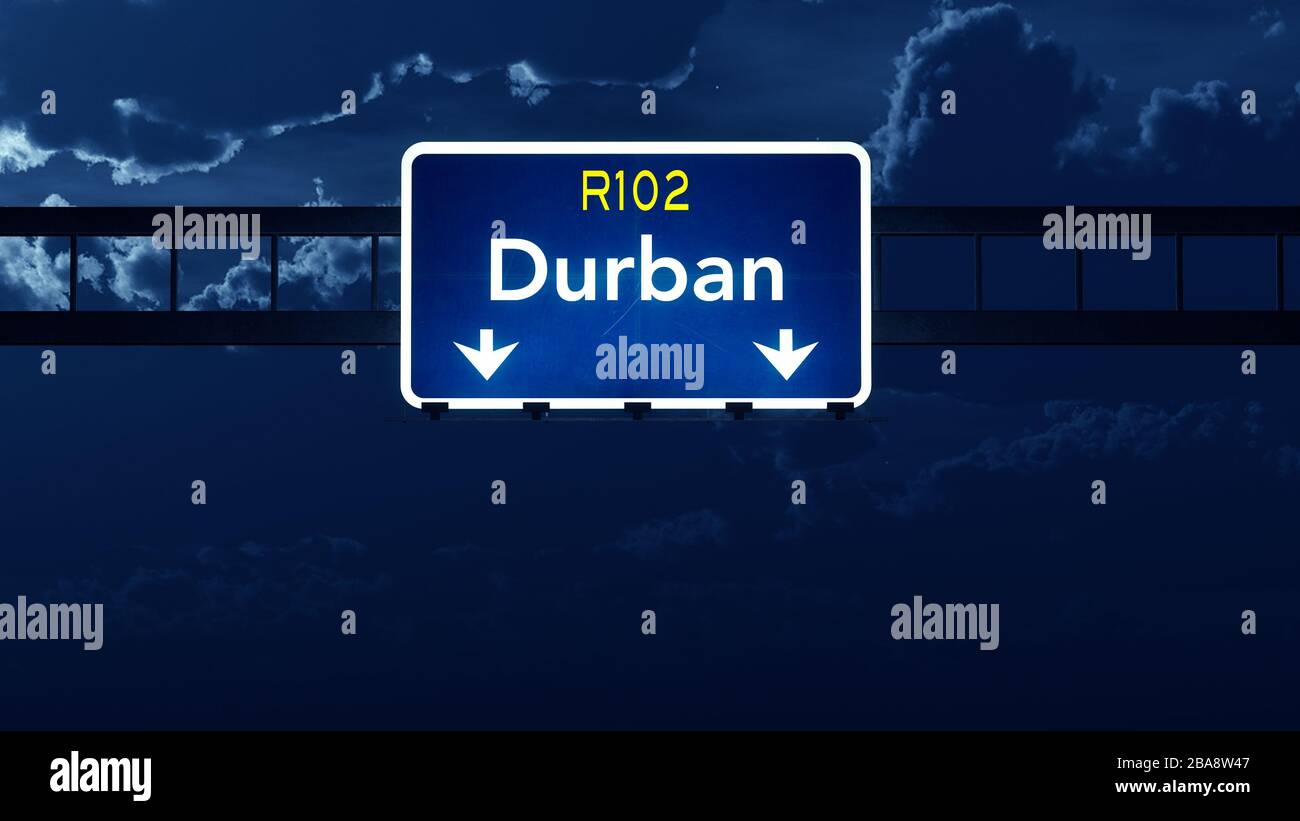 Durban South Africa Highway Road Sign at Night 3D artwork Stock Photo ...