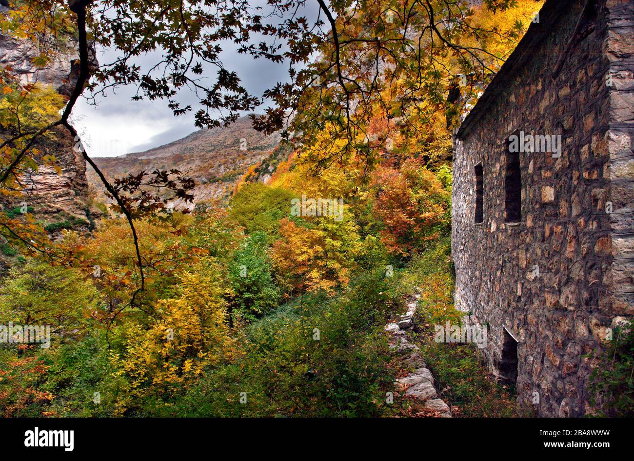 An old watermill, in the canyon of Chrousias river, that separates ...