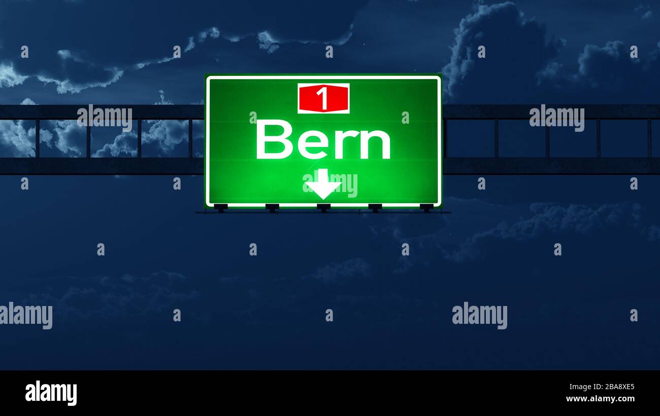 Bern Switzerland Highway Road Sign at Night 3D artwork Stock Photo - Alamy