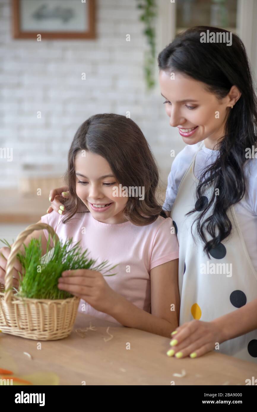 Mother And Daughter Basket Easter Eggs Hi Res Stock Photography And