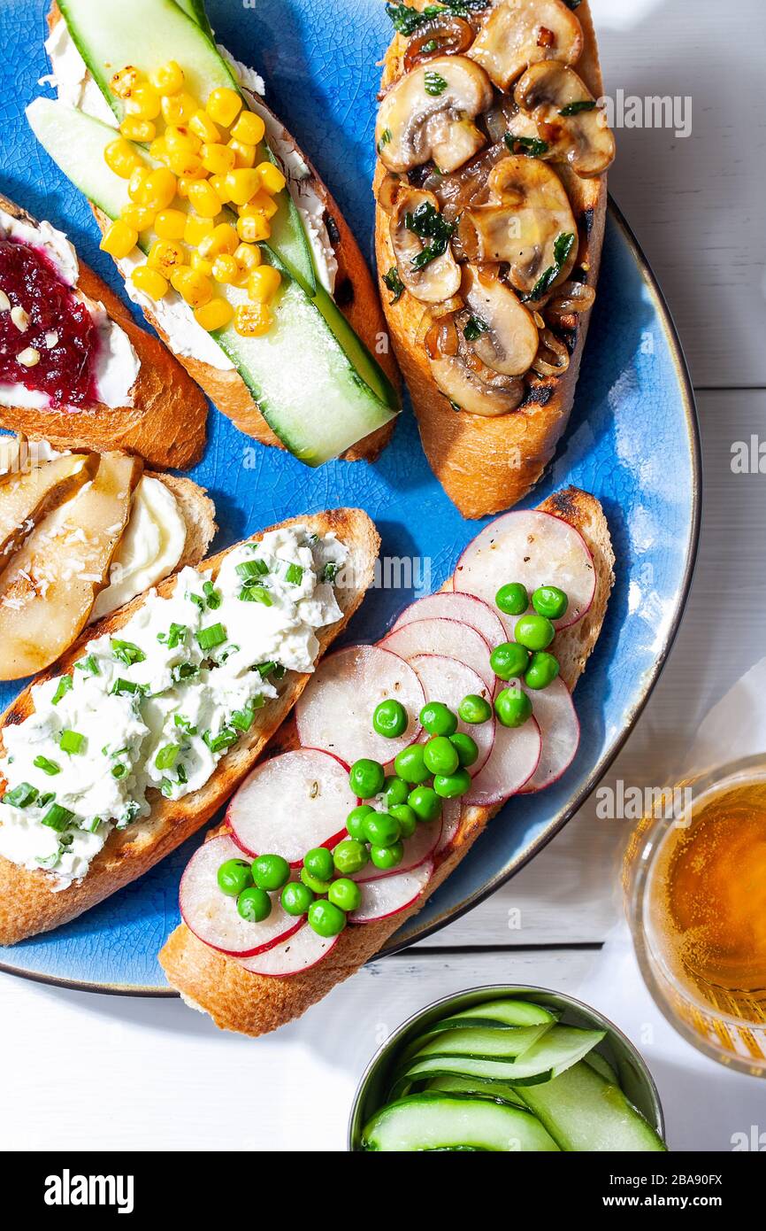 Assorted bruschetta or tapas set with different savory and sweet ...