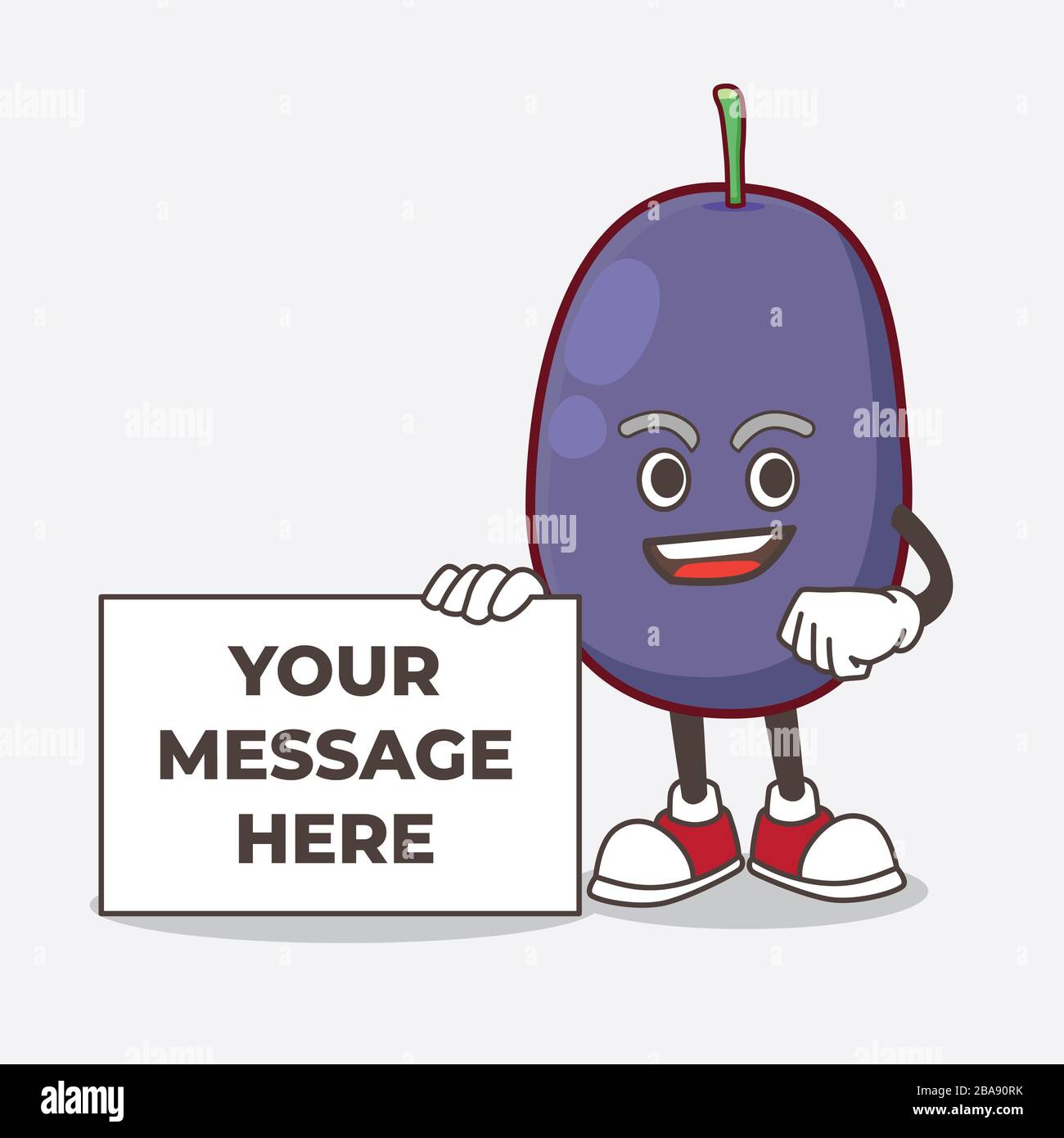 A picture of Java Plum cartoon mascot character holding a board sign ...