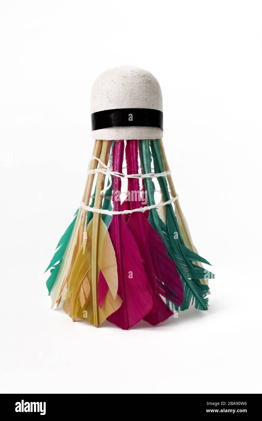 colorful feather feathers for badminton on isolate white background ...
